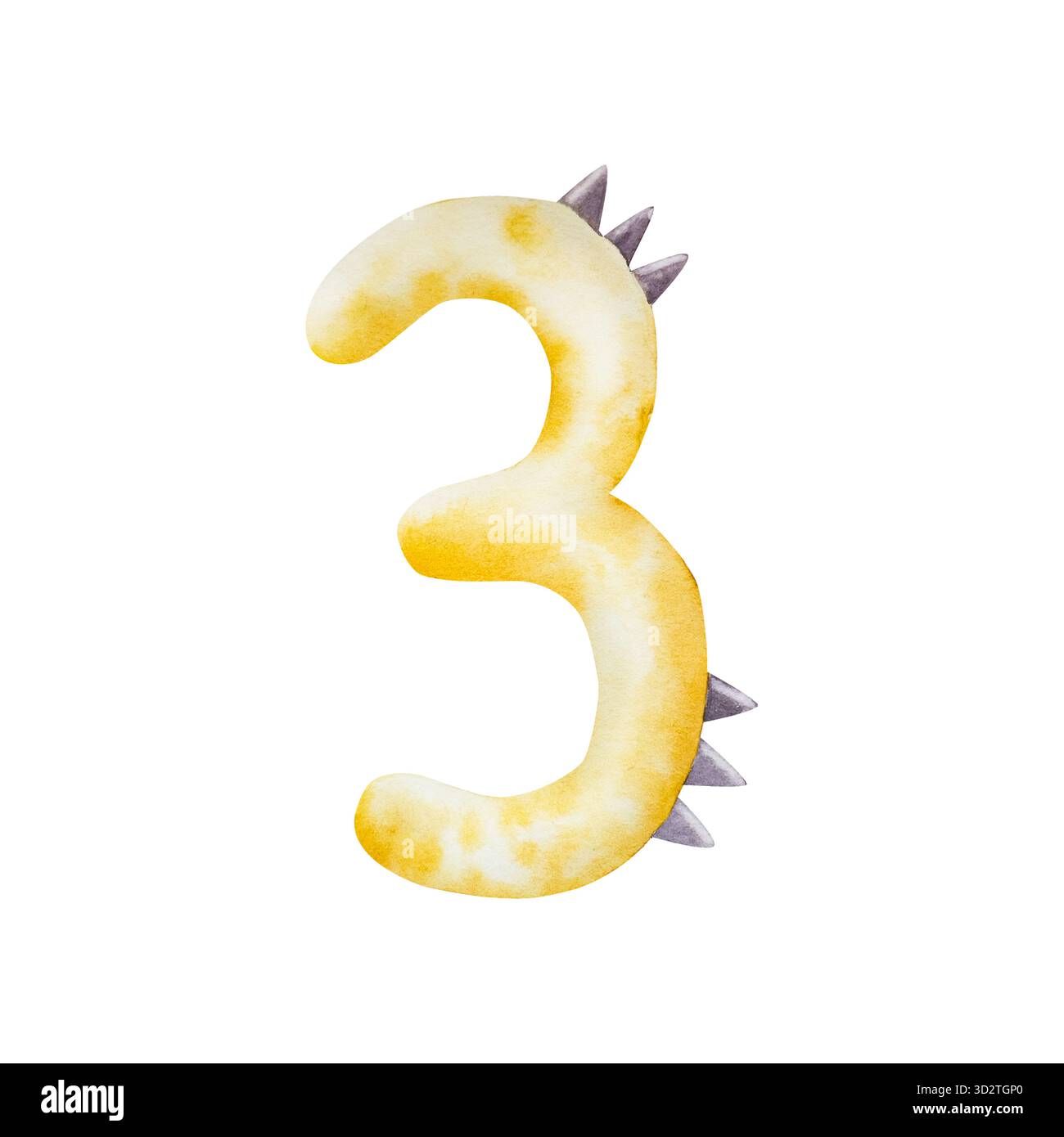 Cute dinosaur number three. Watercolor hand drawn prehistoric ...