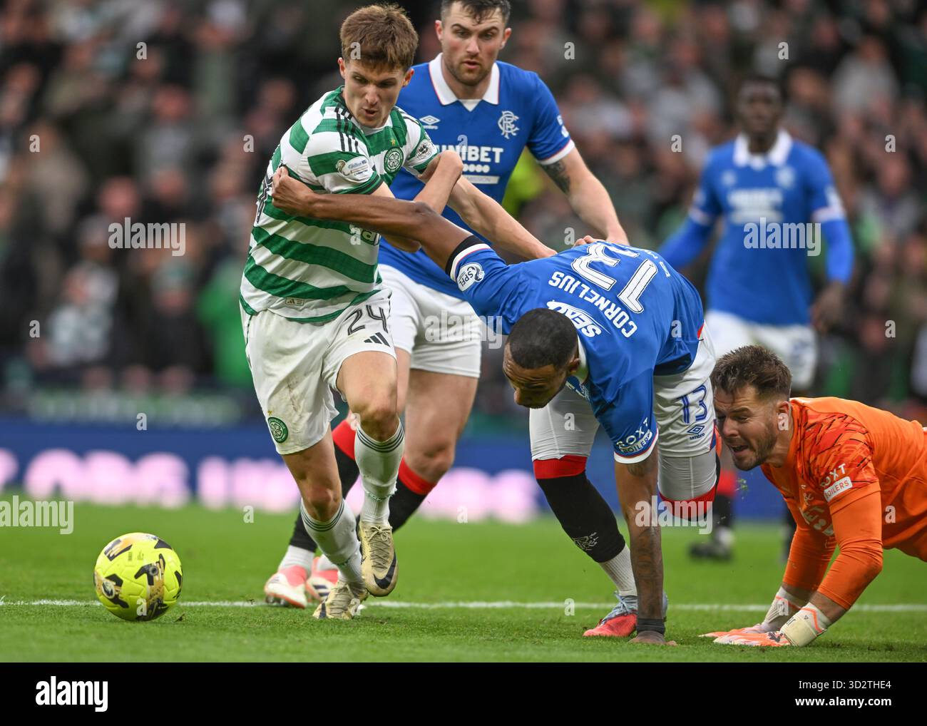Glasgow, Scotland, 2nd November 2025. Johnny Kenny of Celtic, Derek ...