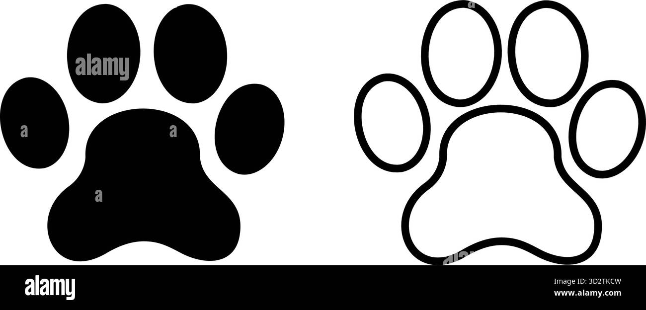 Dog or cat paw icons. Black silhouettes of puppy or kitty footprint ...
