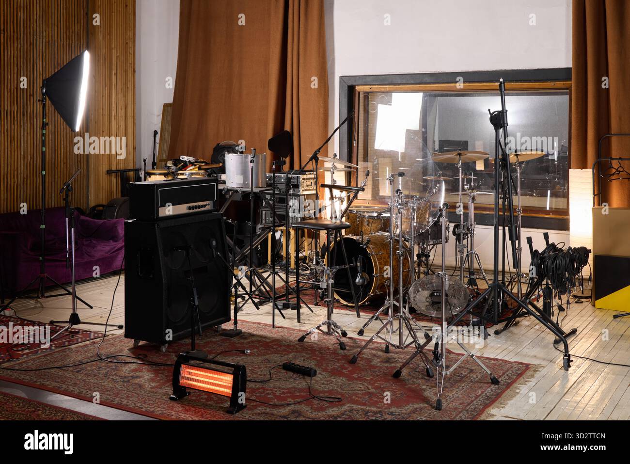 Recording studio setup with instruments and lighting for music session ...