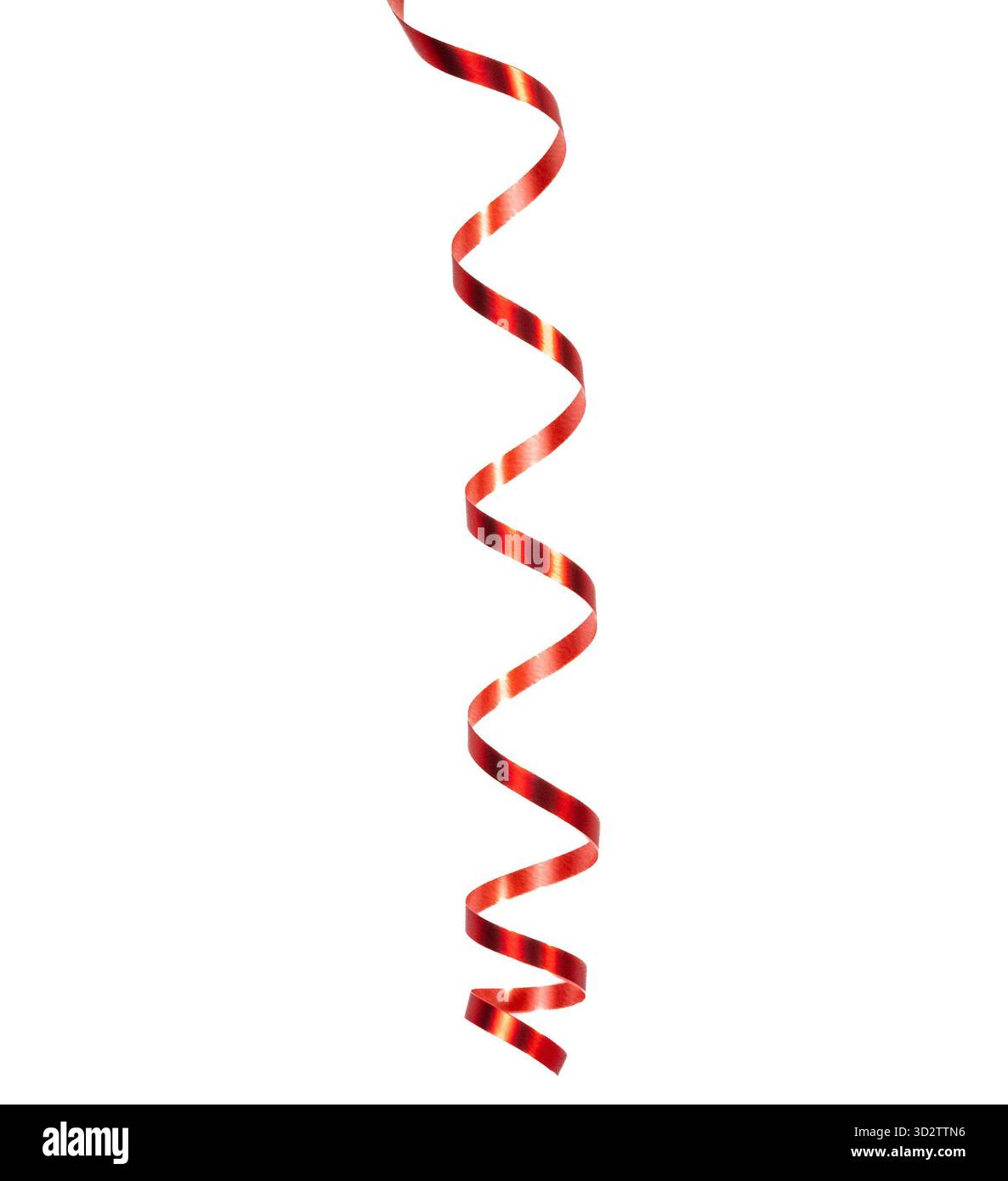 Vertical red metallic ribbon swirl on clean white background. Minimal ...
