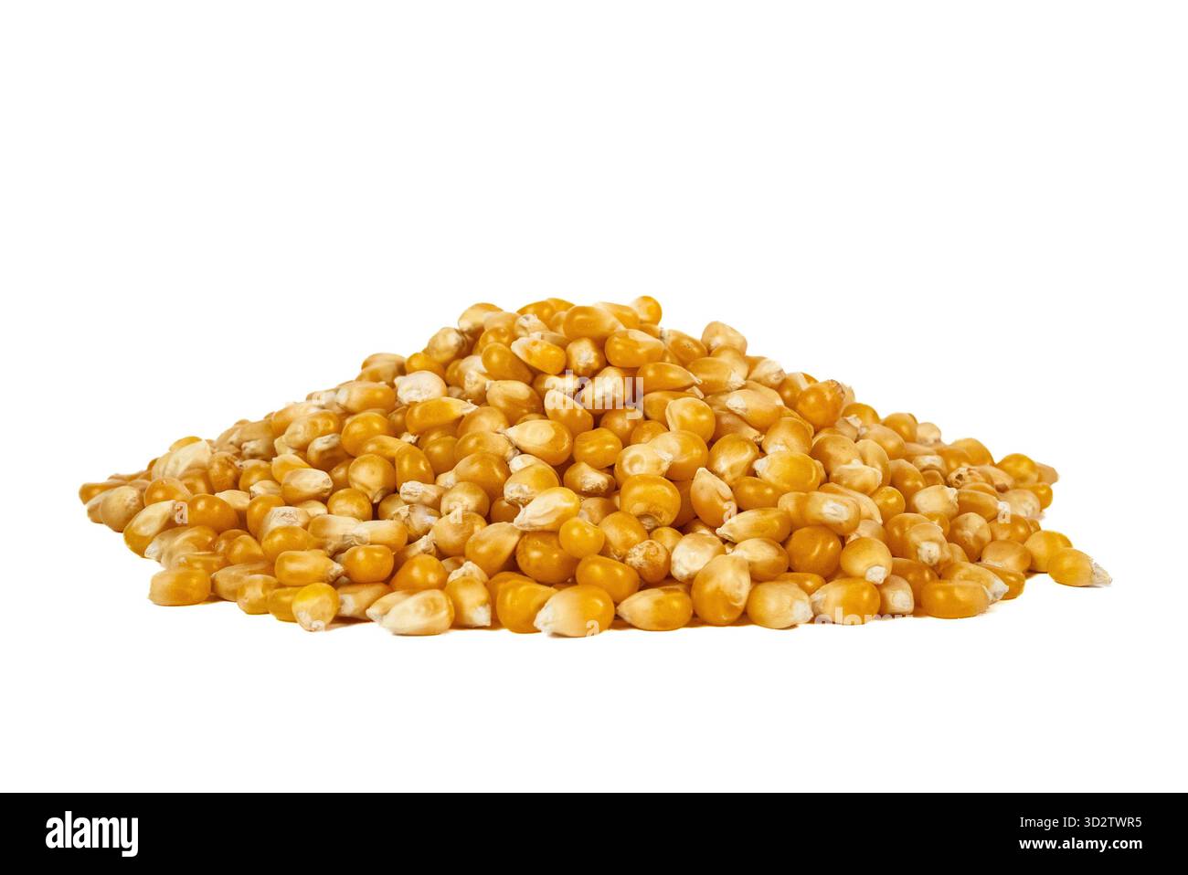 Pile of yellow popcorn kernels on white. Perfect for food backgrounds ...
