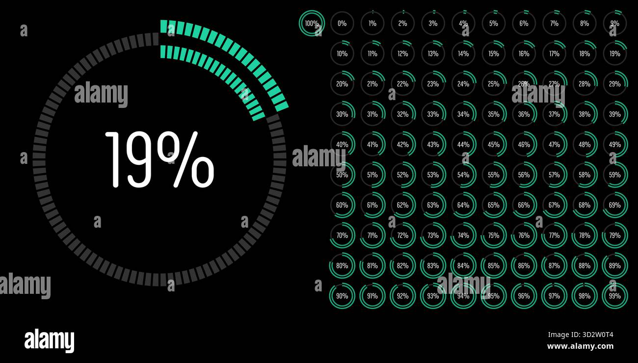 Set of circle percentage progress bar diagrams meters from 0 to 100 ...