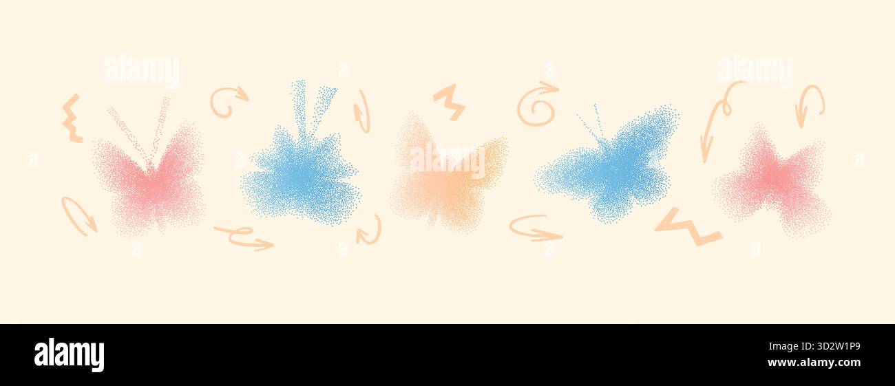 Y2K butterfly noise gradient pattern. Grain gradation flying dot ...