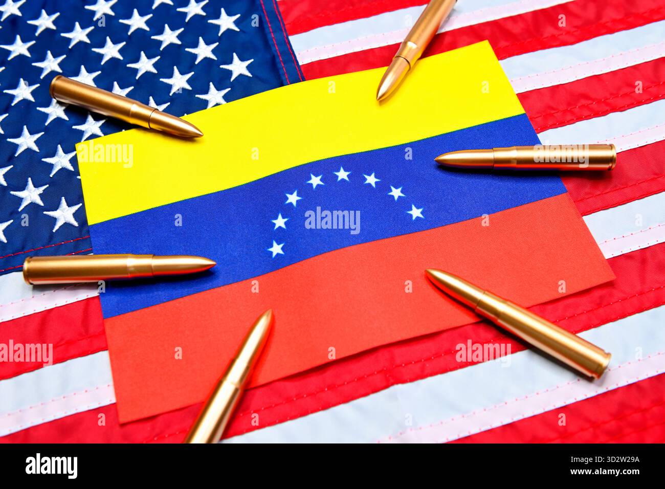 Patronen auf den Fahnen von USA und Venezuela, Konflikt wegen ...