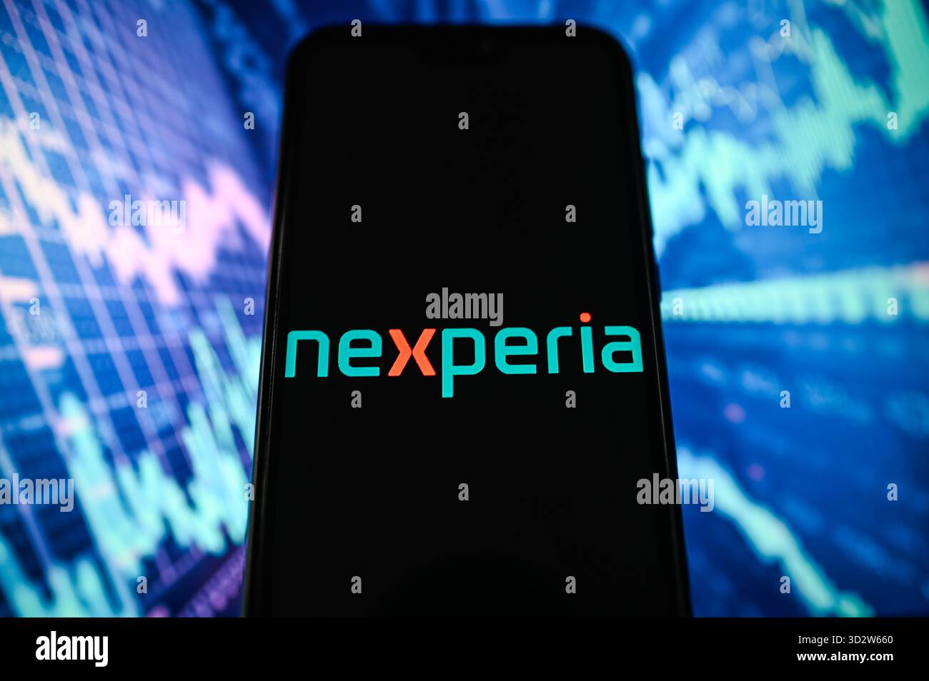 In this photo illustration, a Nexperia logo is displayed on a ...