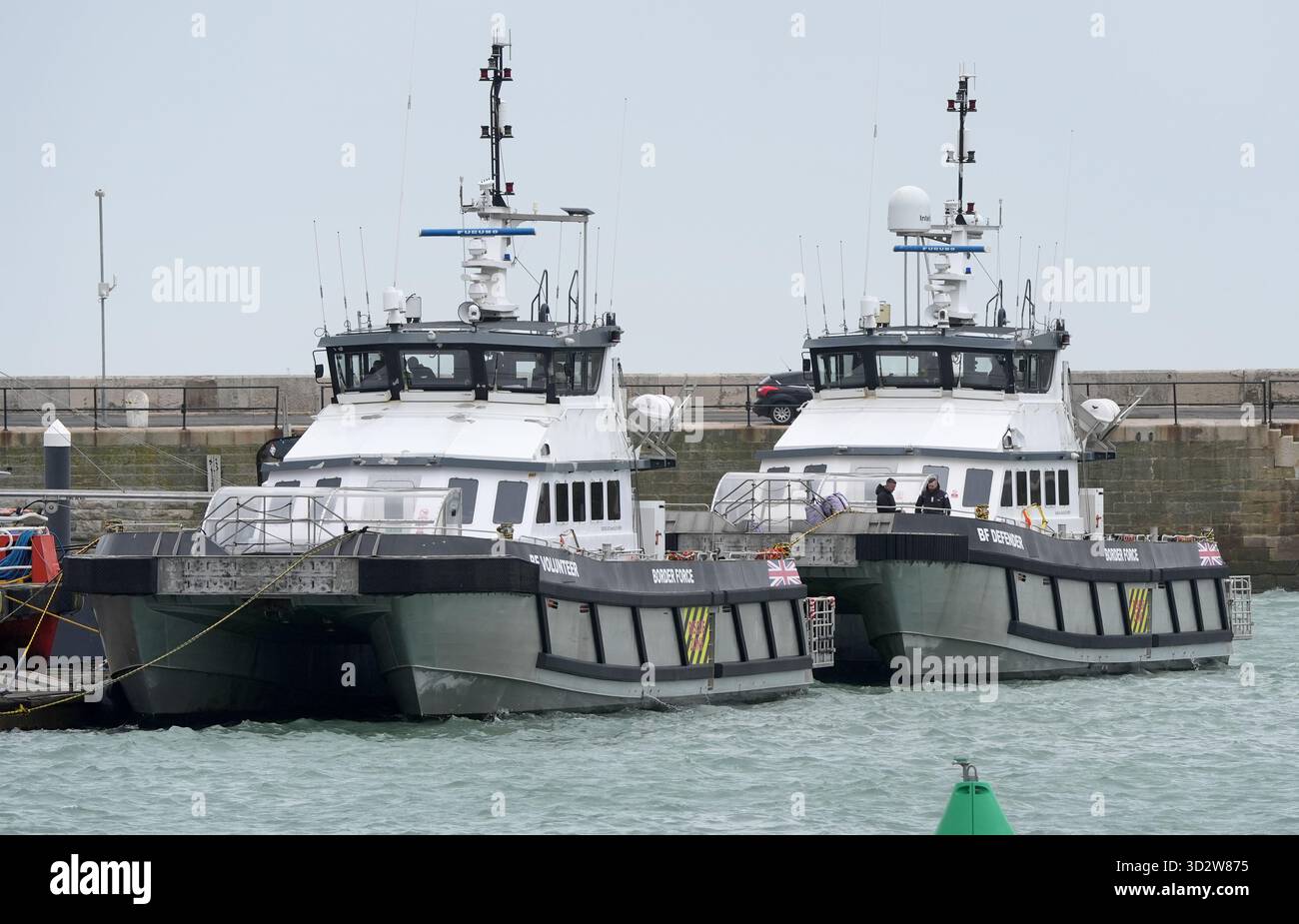 A view of Border Force vessels moored in Ramsgate Royal Harbour, Kent ...