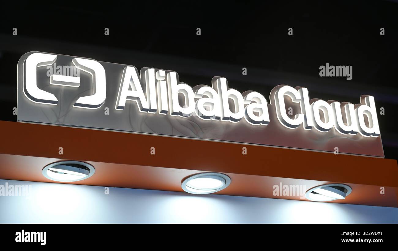 Alibaba Cloud, a Chinese FinTech company Alibaba product display at ...