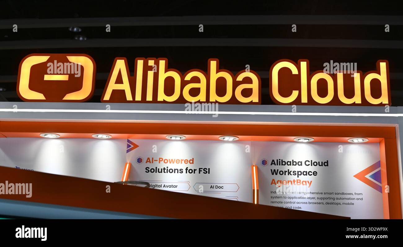 Alibaba Cloud, a Chinese FinTech company Alibaba product display at ...