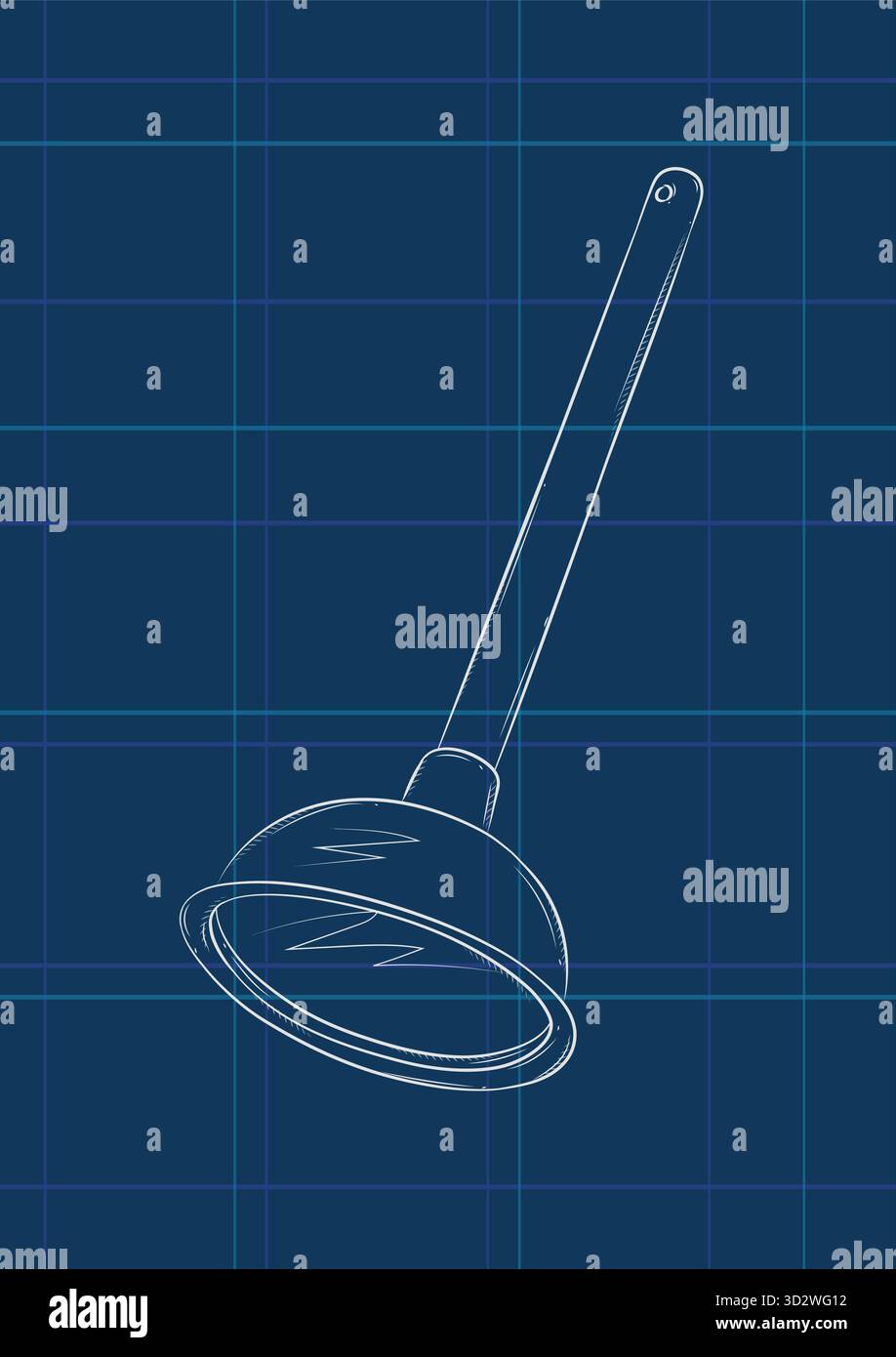 Plunger hand drawn doodle. Clearing clogged pipes at home. Drawing in ...