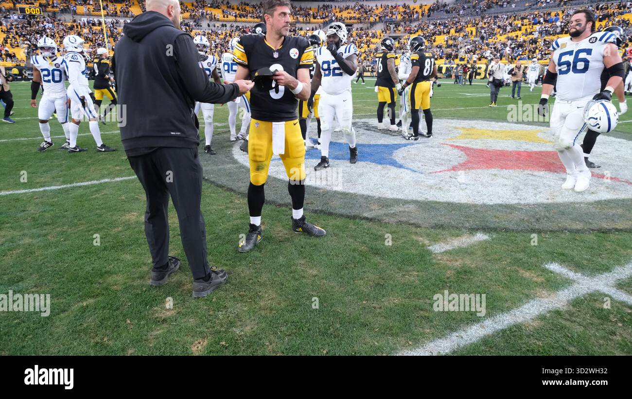 Nov 2, 2025: Aaron Rodgers #8 during the 2025 Steelers vs Colts game in ...
