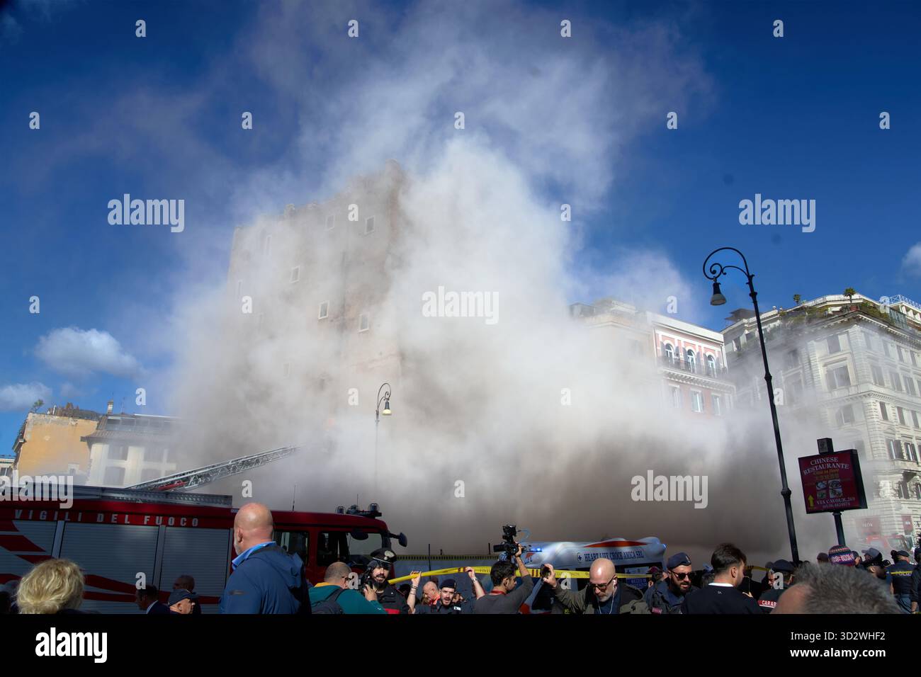 The medieval tower Torre dei Conti near the Roman Forum is engulfed by ...
