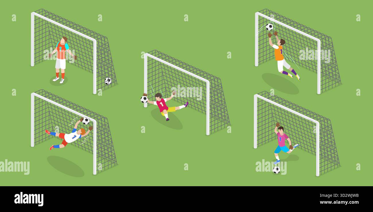 3D Isometric Flat Set of Goalkeepers, Goalie Characters in Motion 3D ...