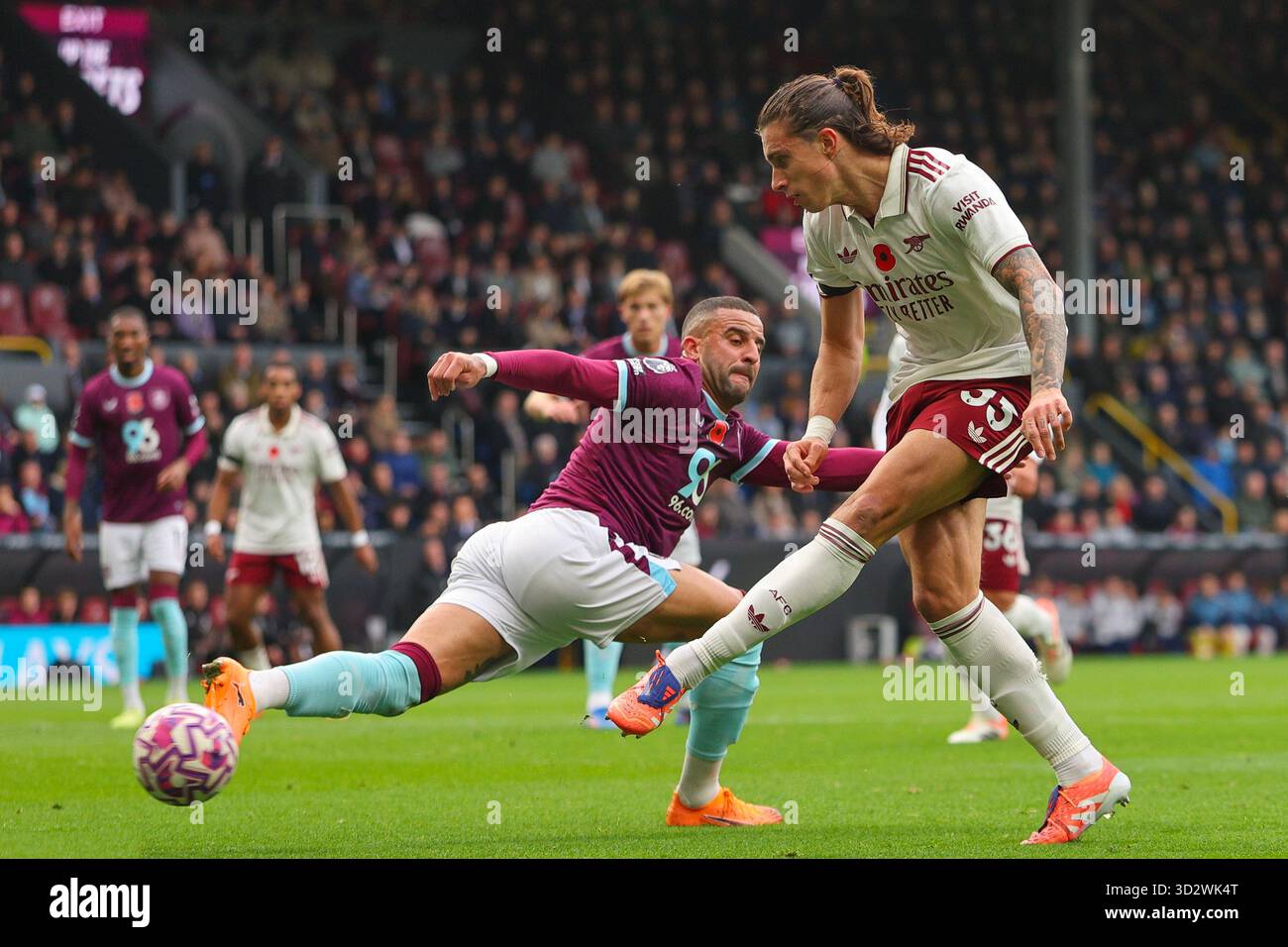 Burnley, England, 1st November 2025. Riccardo Calafiori of Arsenal and ...