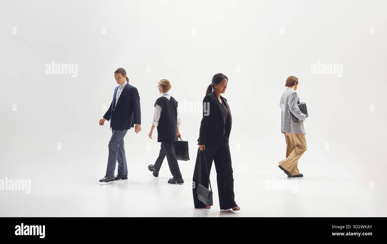Business group walking apart symbolizing independence and individuality ...