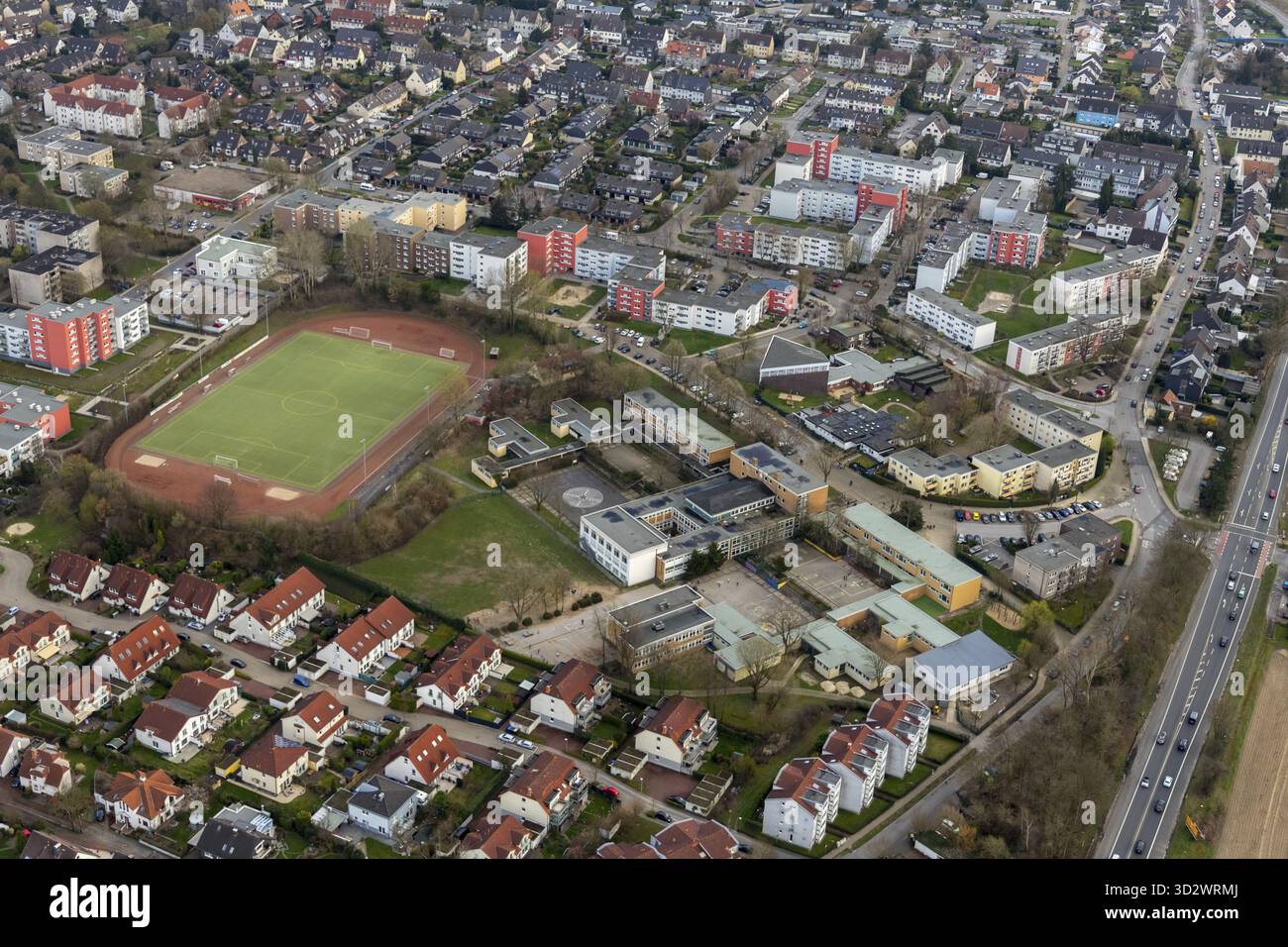 Aerial view, soccer field sports complex, Preins Feld stadium ...