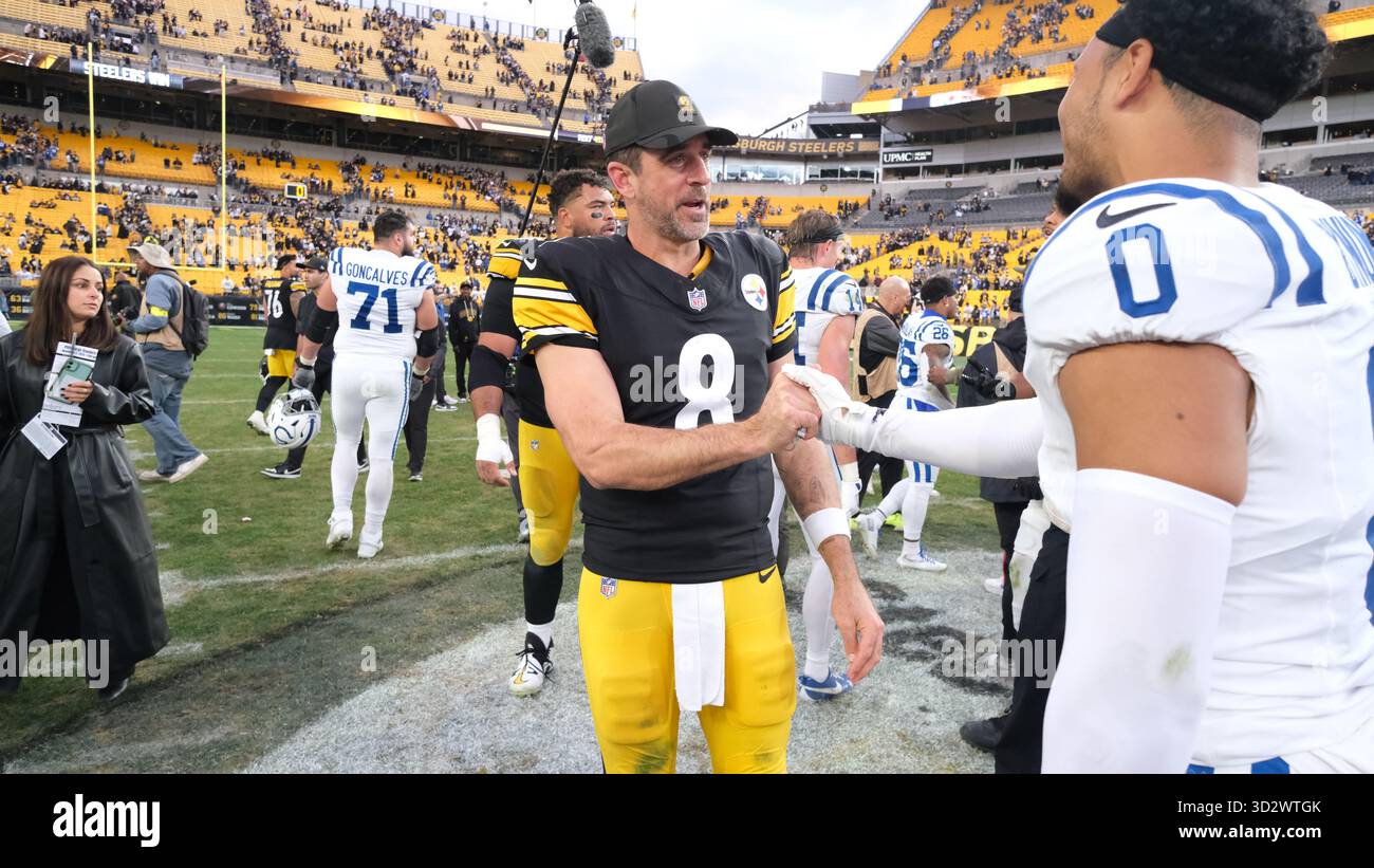 Nov 2, 2025: Aaron Rodgers #8 during the 2025 Steelers vs Colts game in ...