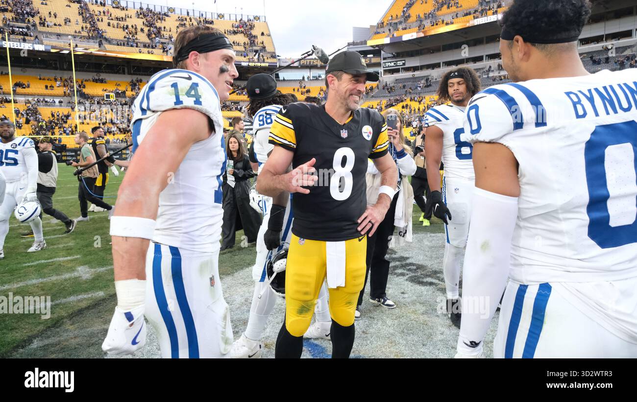 Nov 2, 2025: Aaron Rodgers #8 during the 2025 Steelers vs Colts game in ...