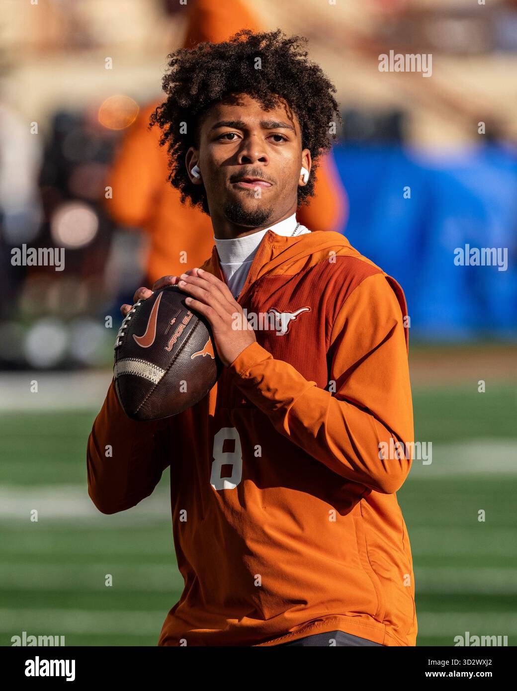Nov 1, 2025. Karle Lacey Jr (8) of the Texas Longhorns during pre game ...