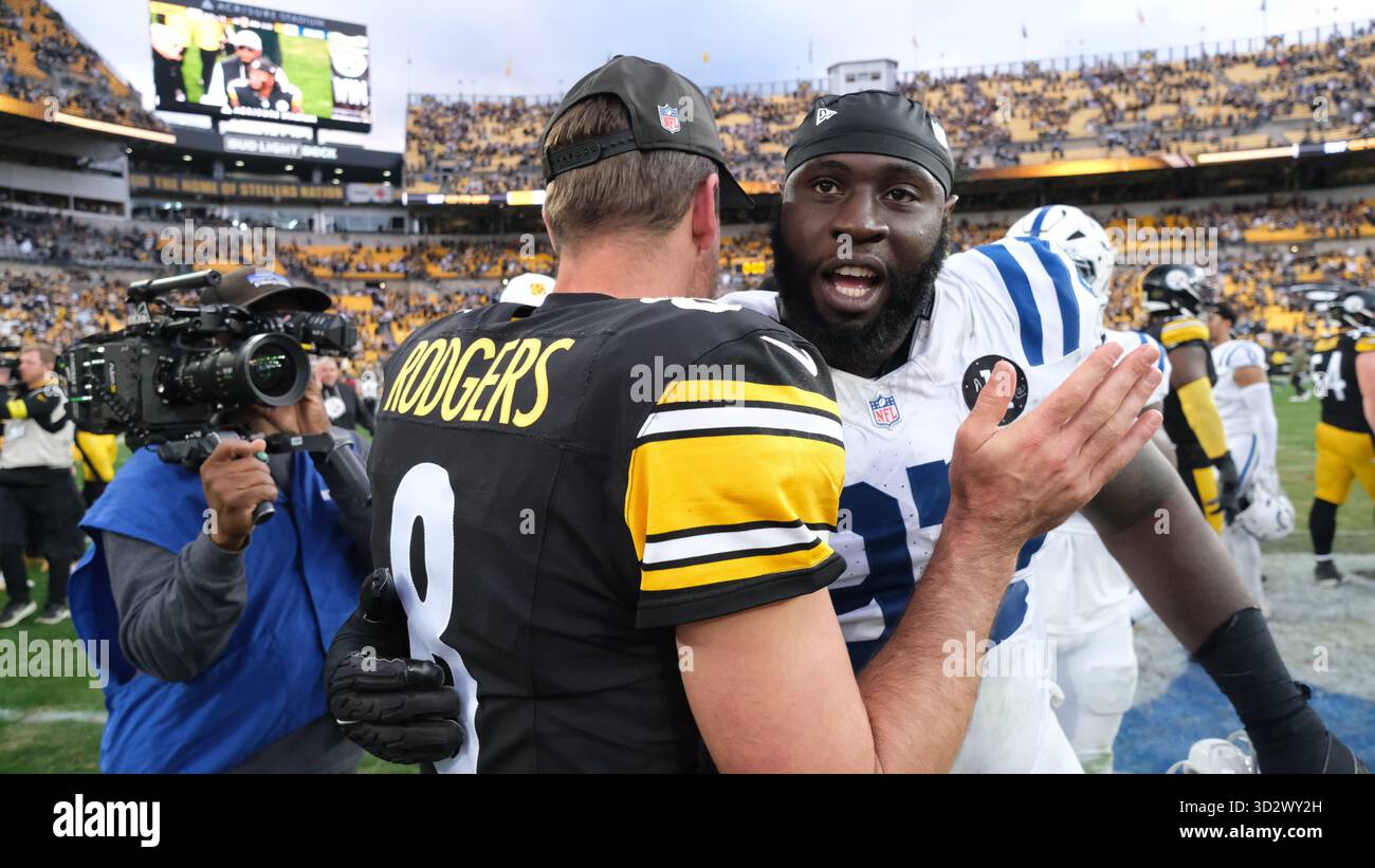 Nov 2, 2025: Aaron Rodgers #8 during the 2025 Steelers vs Colts game in ...