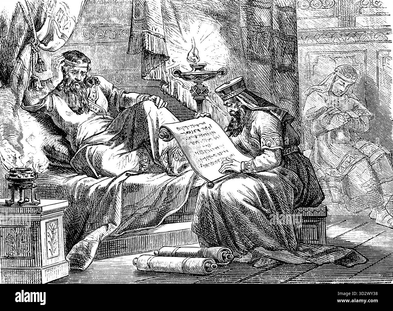 King Ahasuerus has the history books read aloud to him, The Book of ...