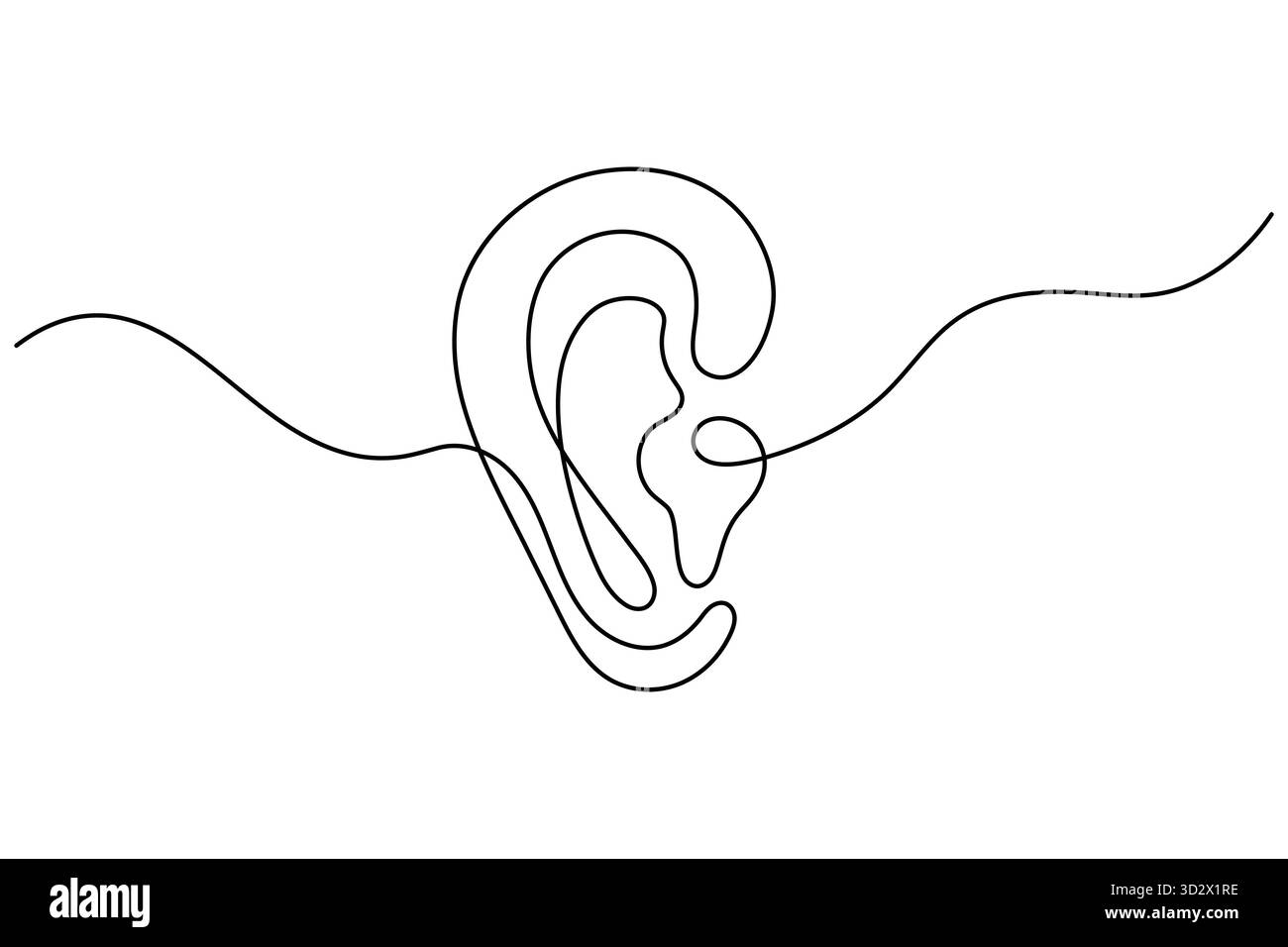 Human Ear Continuous One Line Drawing with Sound Wave Minimalist single ...