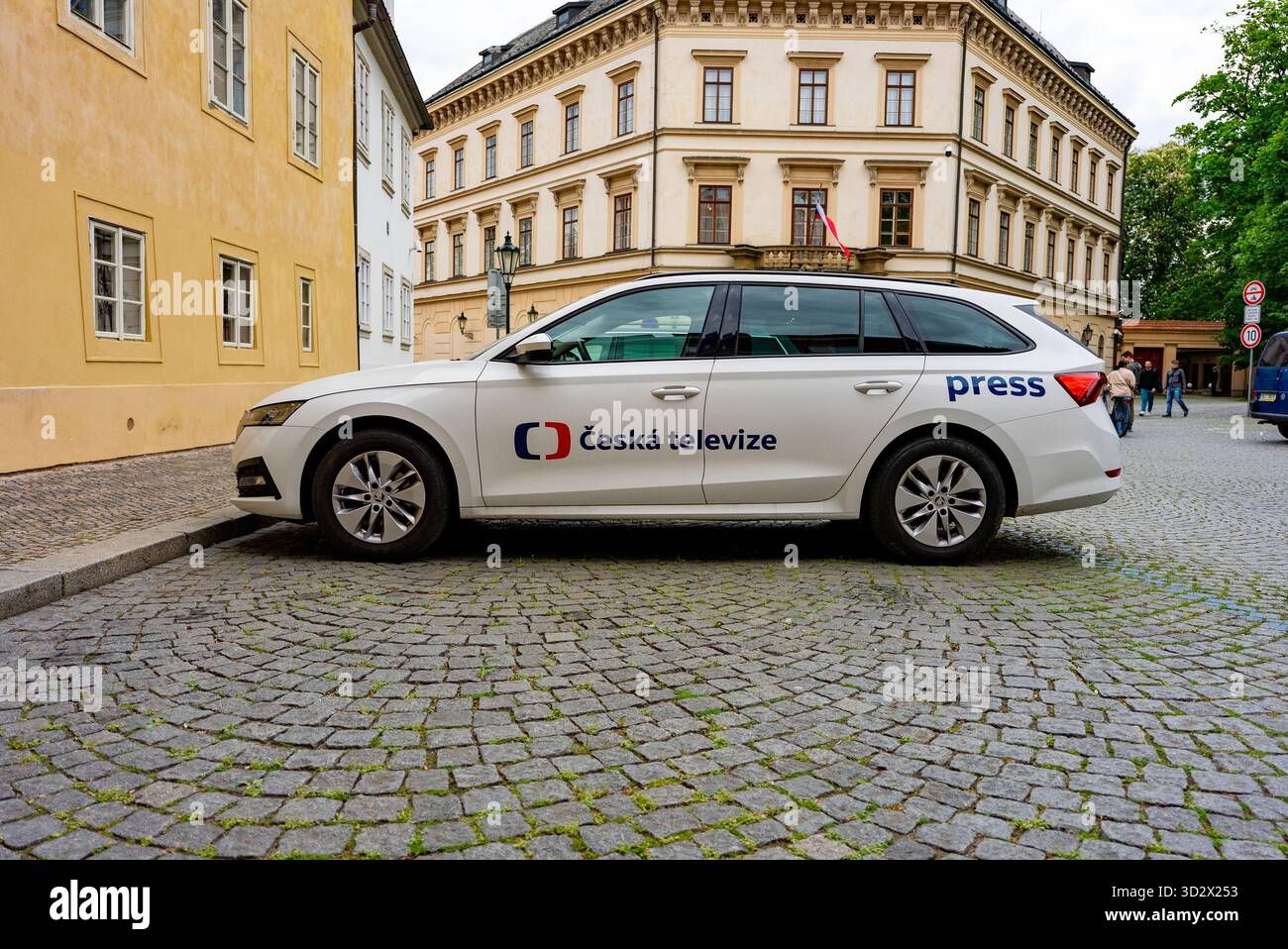 Prague, Czech Republic - 08.05.2025: Skoda car with Czech Television ...