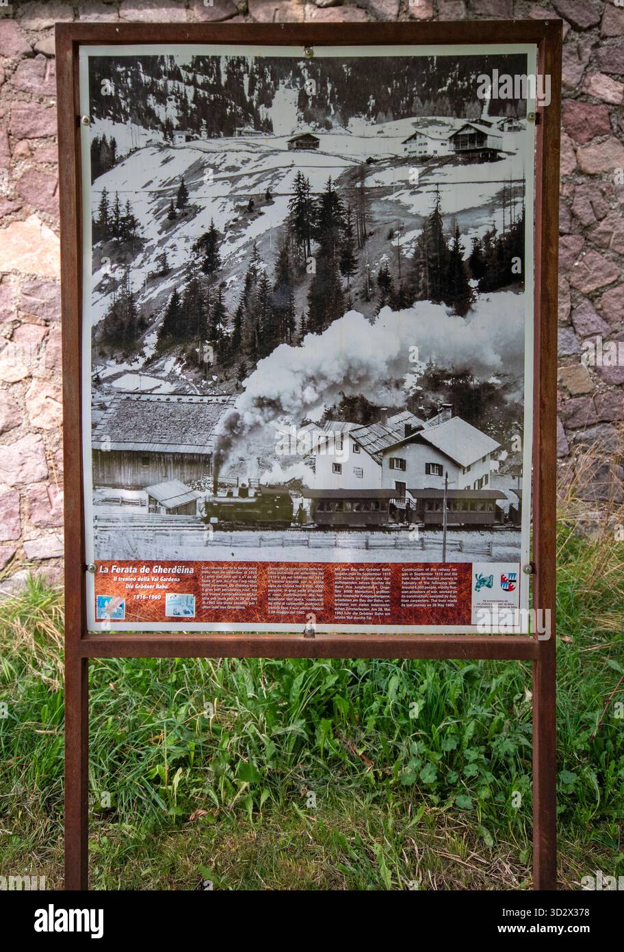 Old photograph along the historic Val Gardena train route, Selva di Val ...