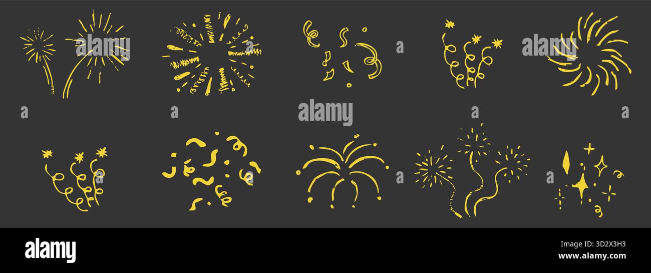 Firework Chalk hand drawn star blink, firework, glitter silhouette and ...