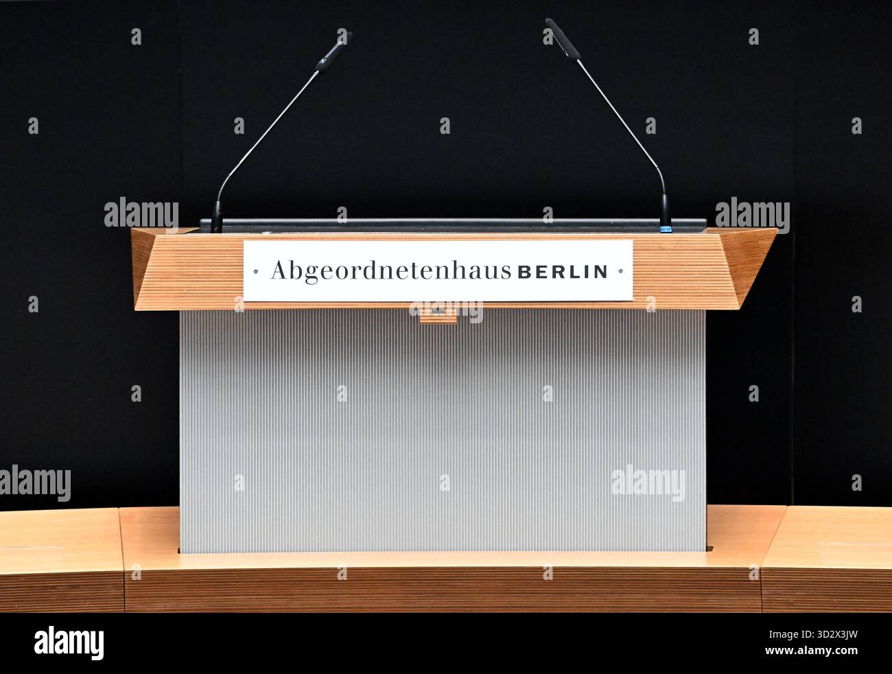 03 November 2025, Berlin: The lectern, taken before the special session ...