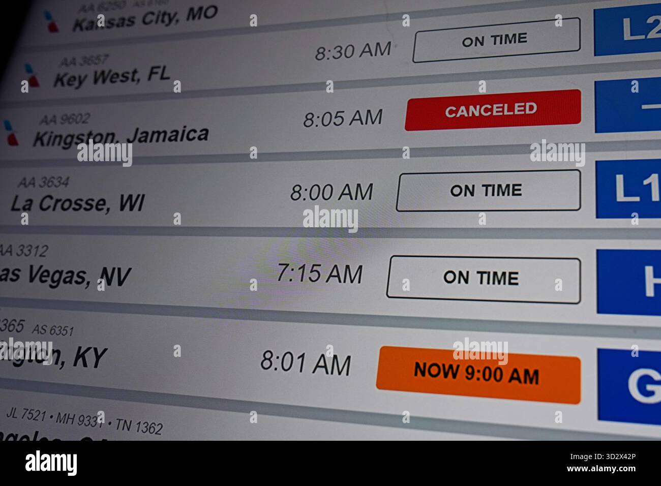 A screen displays some of today's American Airlines flight information ...