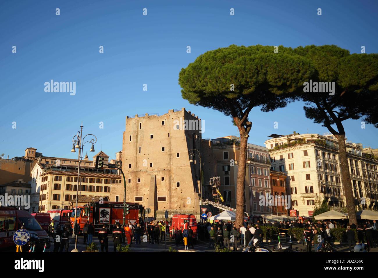 A view of the medieval tower Torre dei Conti near the Roman Forum after ...