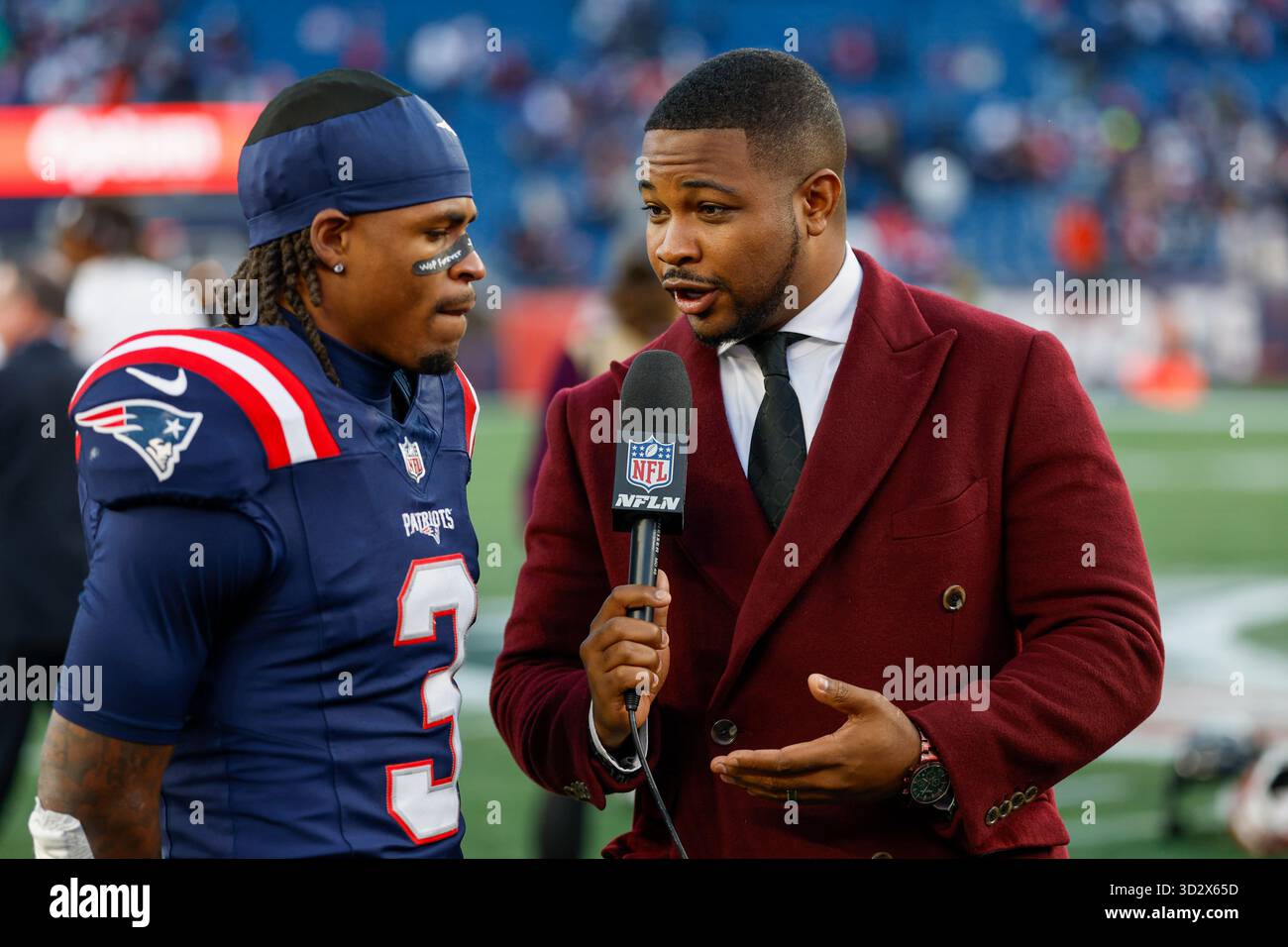 NFL Network reporter Cameron Wolfe interviews New England Patriots wide ...