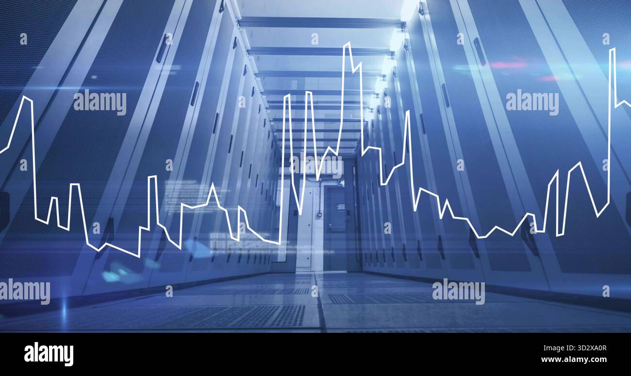 Highlighting data center corridor showcasing server racks, with digital ...