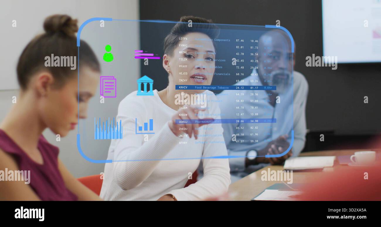 Manipulating holographic interface data analyst collaborating at ...