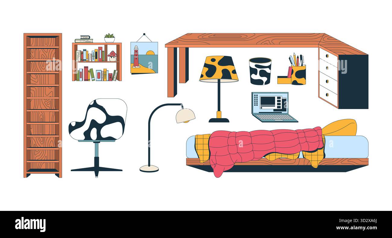Stylish loft bed items 2D cartoon objects set Stock Vector Image & Art ...