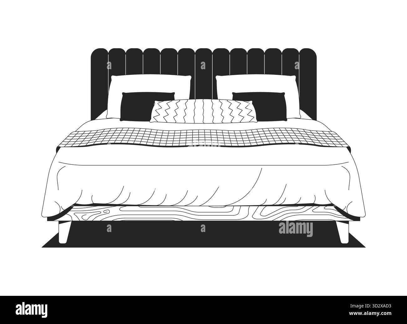 Cozy bed with upholstered headboard 2D line object Stock Vector Image ...