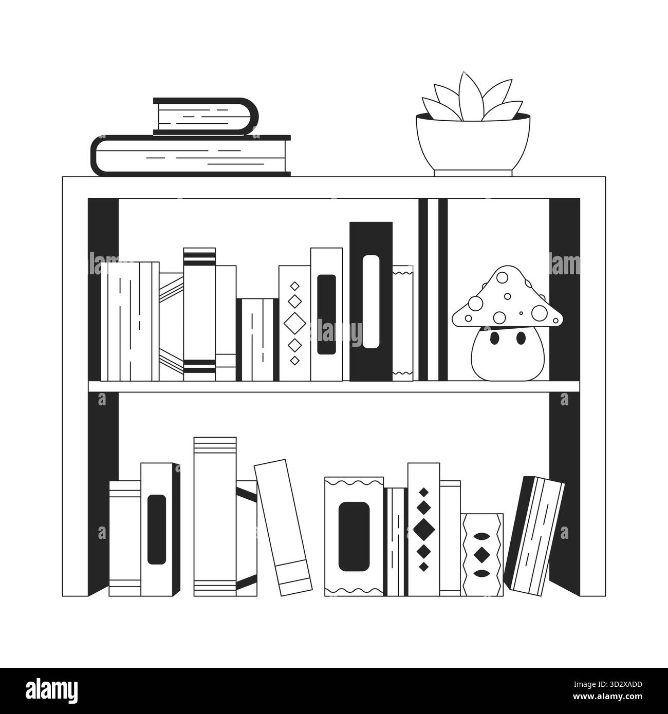 Decorative bookshelf with accessories 2D line object Stock Vector Image ...