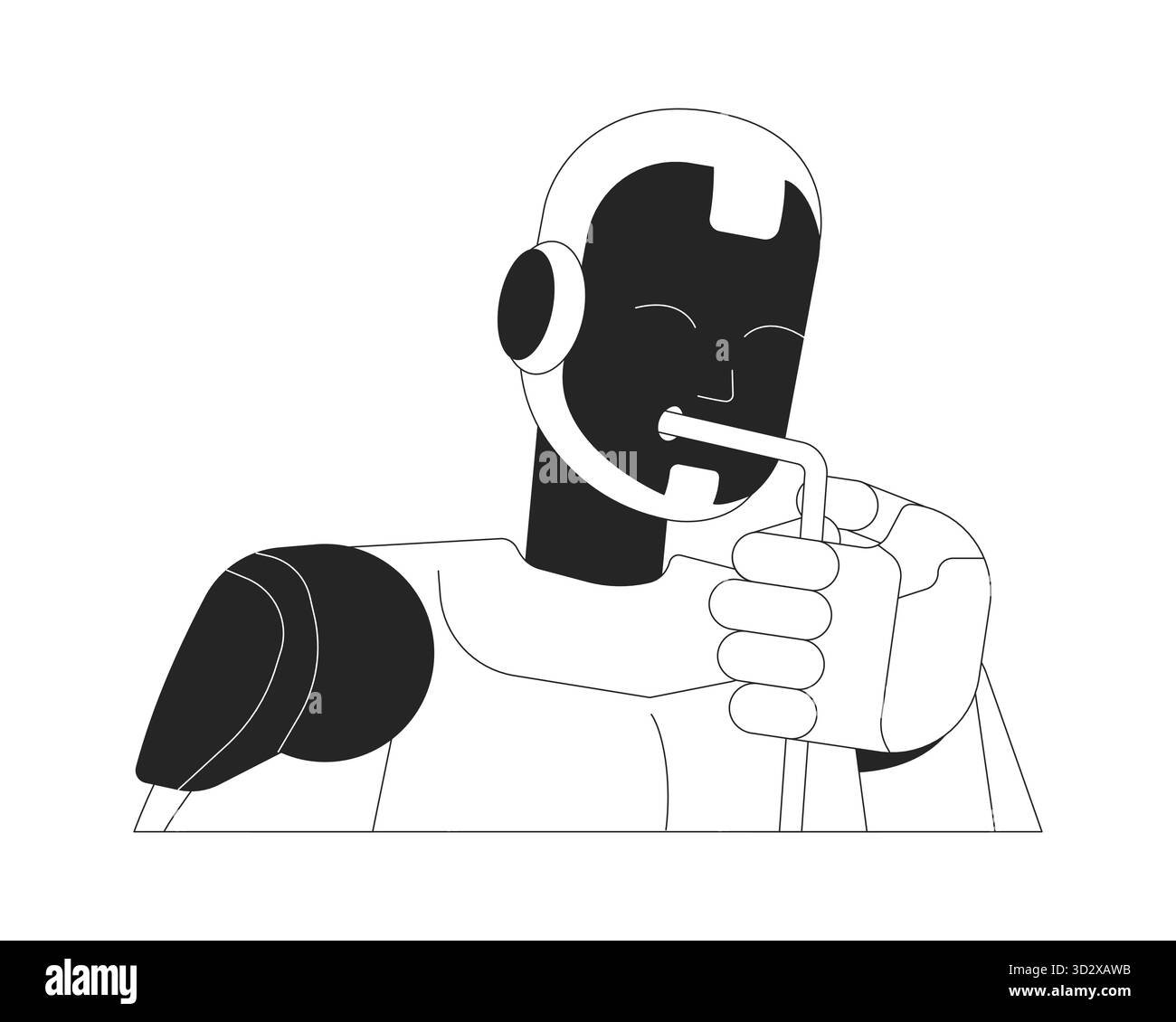 Cute humanoid robot sips straw 2D line character Stock Vector Image ...