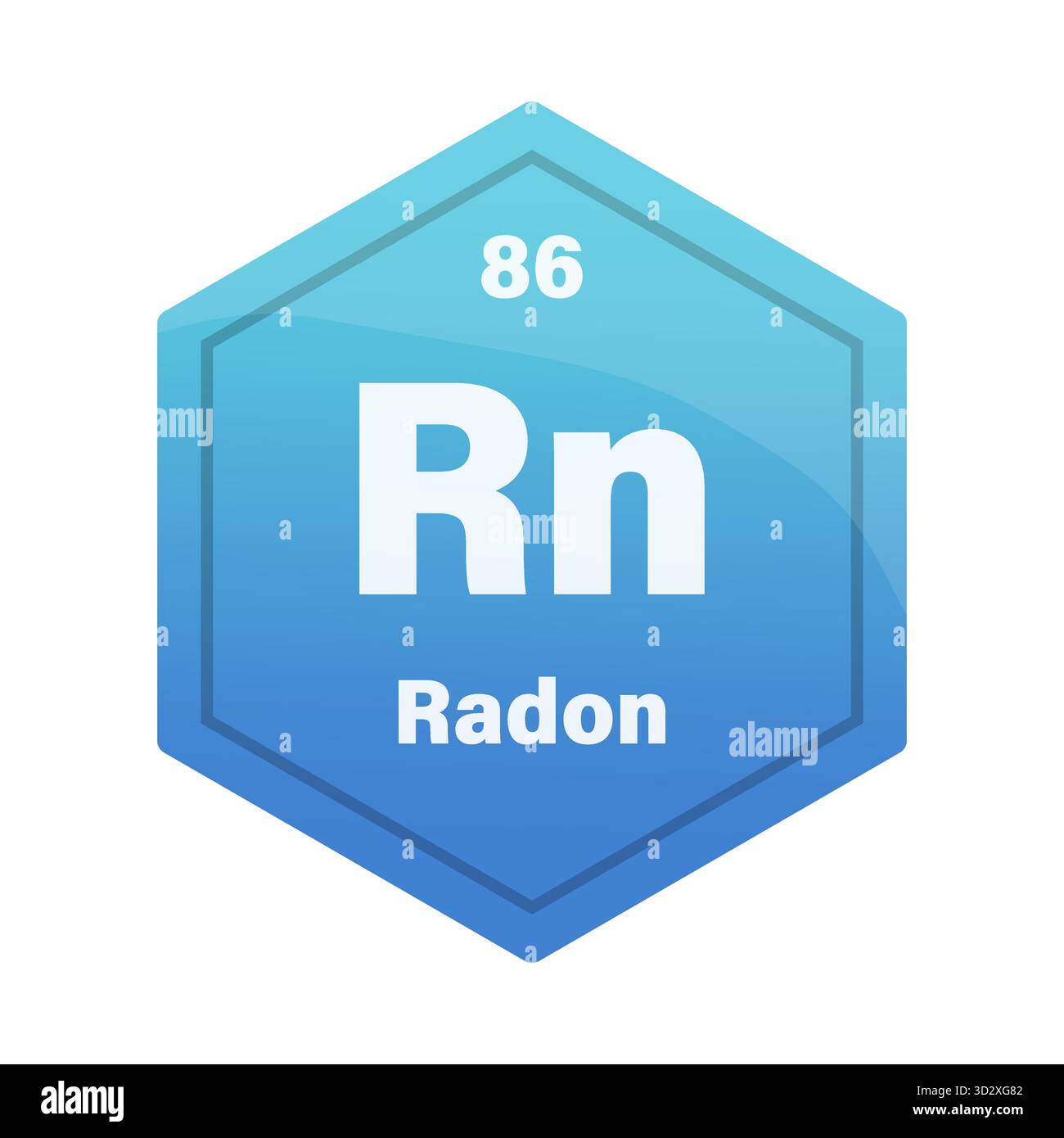 Radon chemical element tile. Atomic number 86. Rn chemical sign. Sky ...