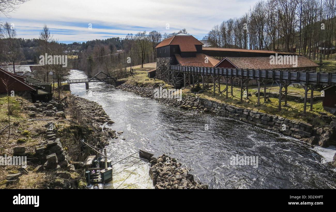 The river and industry furnace building at Nes Verk Iron Works Museum ...