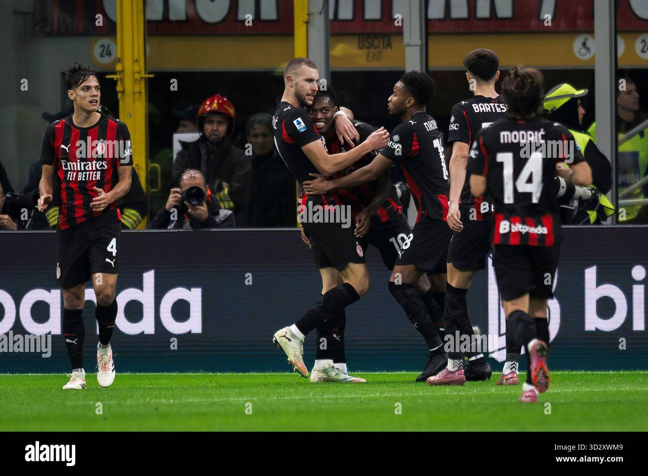 Strahinja Pavlovic of AC Milan celebrates with teammates after scoring ...