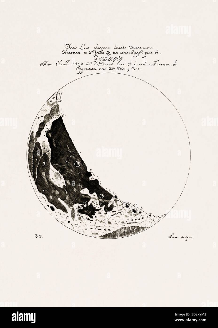 Antique Moon illustration. Astronomy engraving in black and white from ...