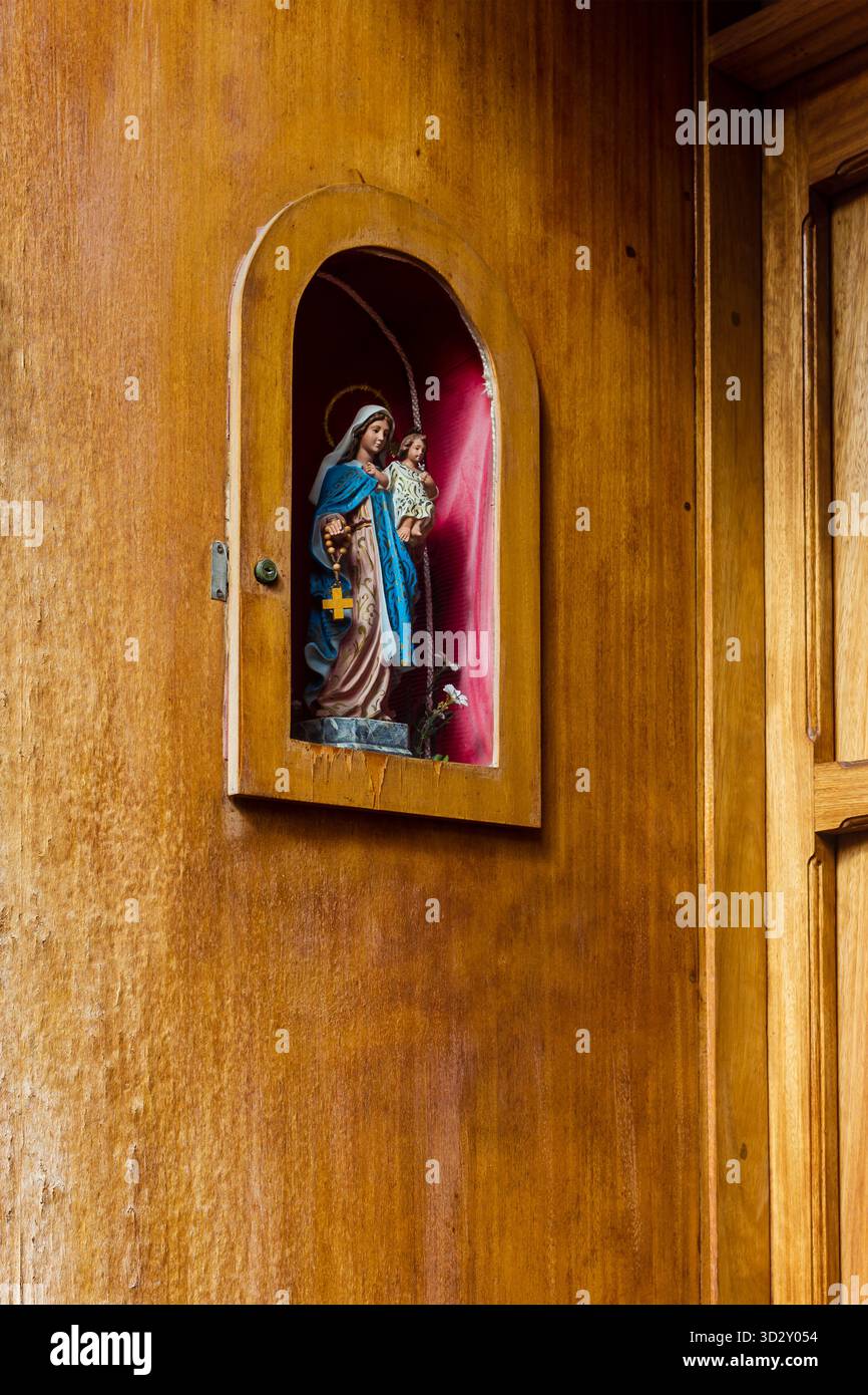 Religious Statue of Mary and Baby Jesus in a Wooden Shrine Cabinet for ...