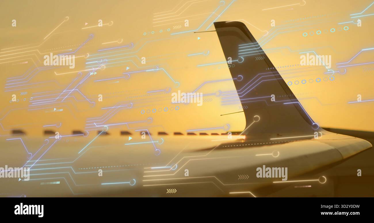 Displaying tail fin and wing through window at cruising altitude, with ...