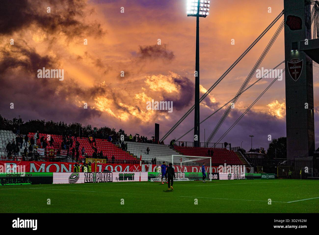 Sunset over the U-Power Stadium during the Italian championship Serie B ...