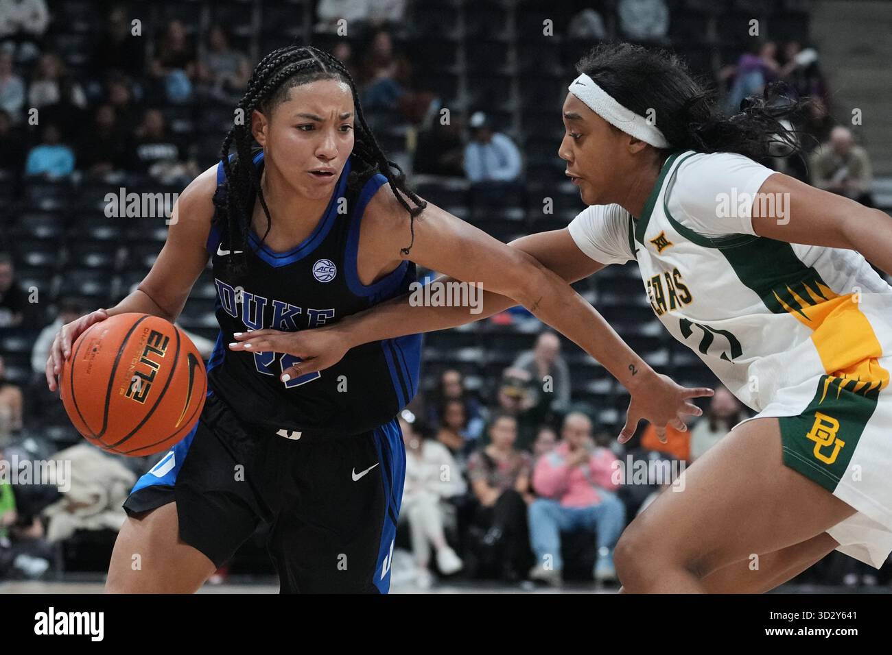 Duke guard Taina Mair (22) drives on Baylor guard Marcayla Johnson (21 ...