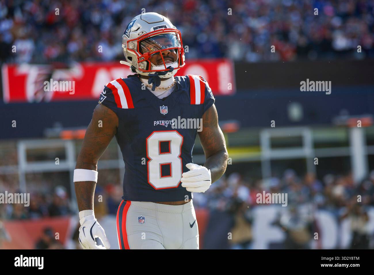 New England Patriots wide receiver Stefon Diggs (8) reacts during the ...