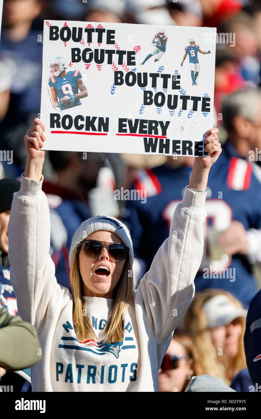 A New England Patriots fan holds up a sign for wide receiver Kayshon ...