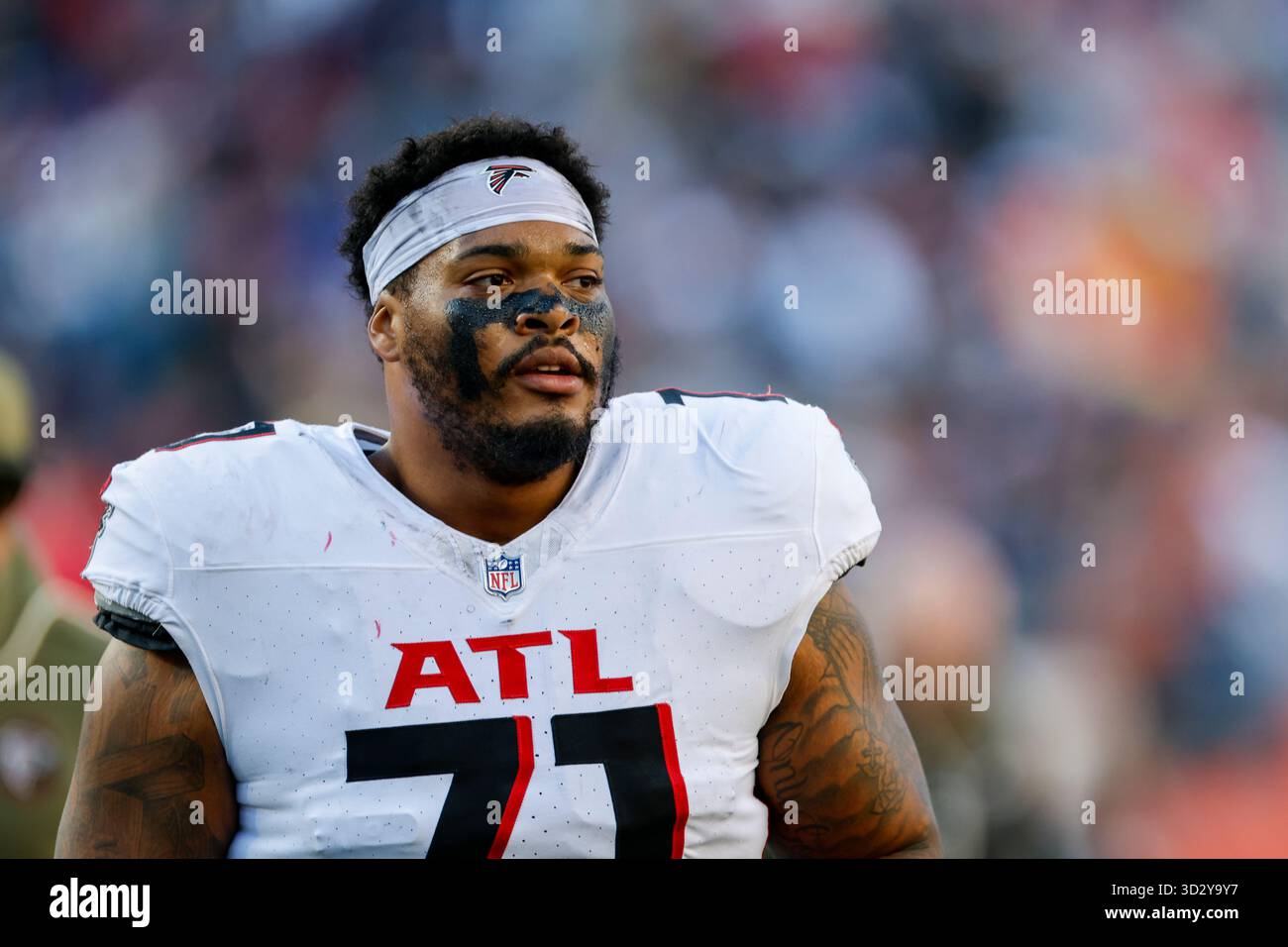 Atlanta Falcons offensive tackle Elijah Wilkinson (71) reacts during ...